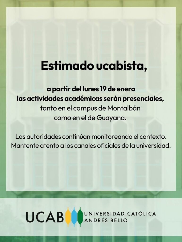 UCAB retoma completamente la presencialidad desde el #19Enero